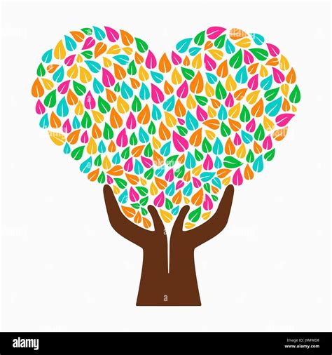 Love Tree Symbol With Human Hands And Multicolor Leaves Concept Illustration For Organization