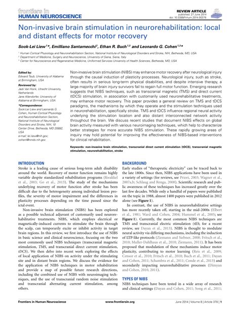 Pdf Non Invasive Brain Stimulation In Neurorehabilitation Local And