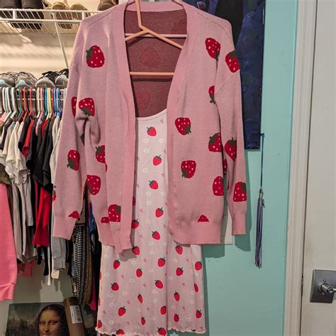 Strawberry Cardigan And Sleep Dress That Could Be Worn Depop
