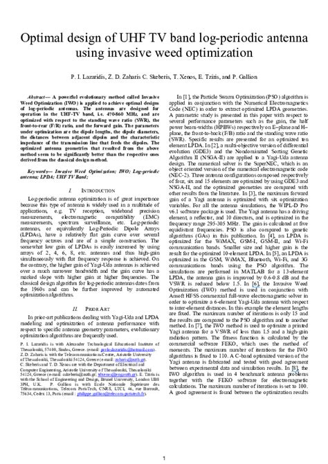 Pdf Optimal Design Of Uhf Tv Band Log Periodic Antenna Using Invasive