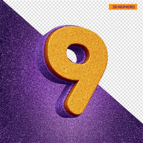 Premium Psd 3d Alphabet Number 9 With Orange And Violet Glitter Texture
