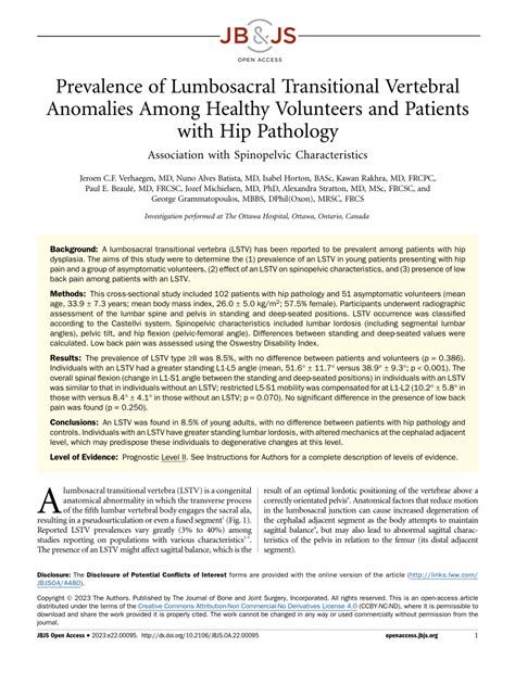 Pdf Prevalence Of Lumbosacral Transitional Vertebral Anomalies Among Healthy Volunteers And