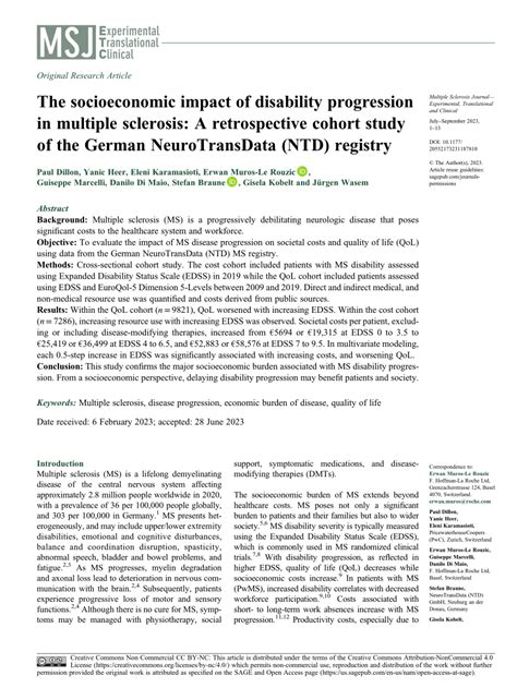 Pdf The Socioeconomic Impact Of Disability Progression In Multiple Sclerosis A Retrospective