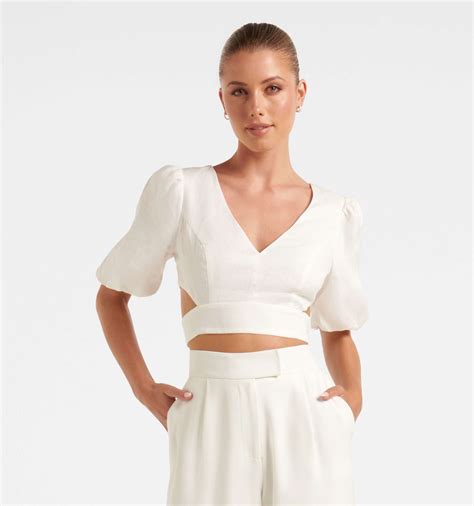 Buy Porcelain Prue Petite Puff Sleeve Crop Top Forever New