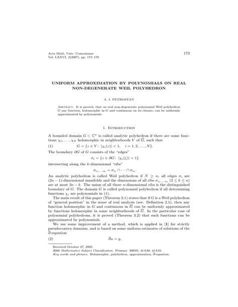 173 Uniform Approximation By Polynomials On Real Non Degenerate Weil