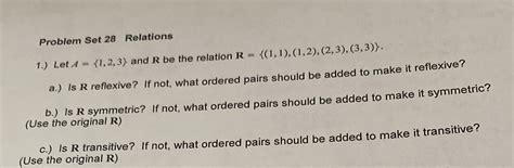 Solved Problem Set 28 ﻿relations1 ﻿let A 123 ﻿and R
