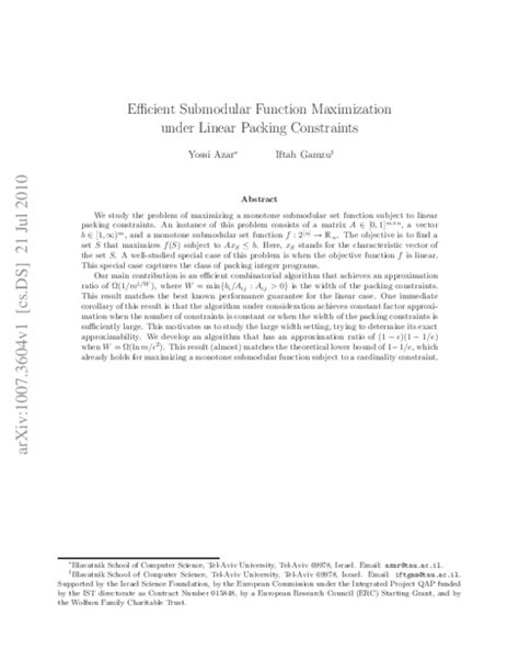 Pdf Efficient Submodular Function Maximization Under Linear Packing Constraints