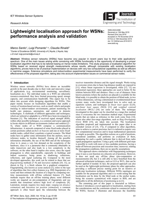 Pdf Lightweight Localisation Approach For Wsns Performance Analysis And Validation