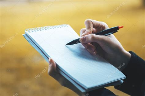 Female Hands Writing In Notepad Side Stock Photo Peshkova