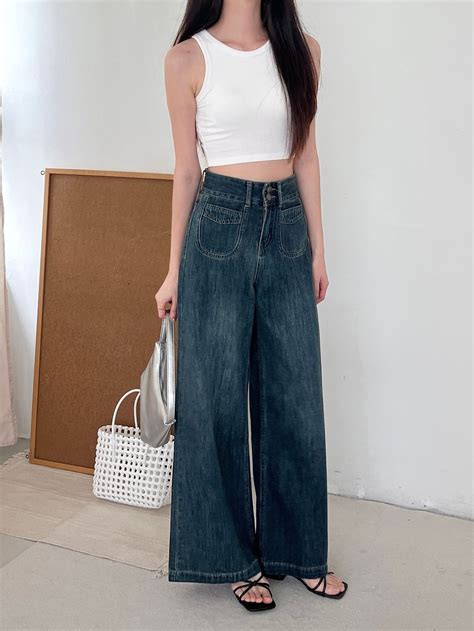 Double Button Loose Jeans Lewildfactory