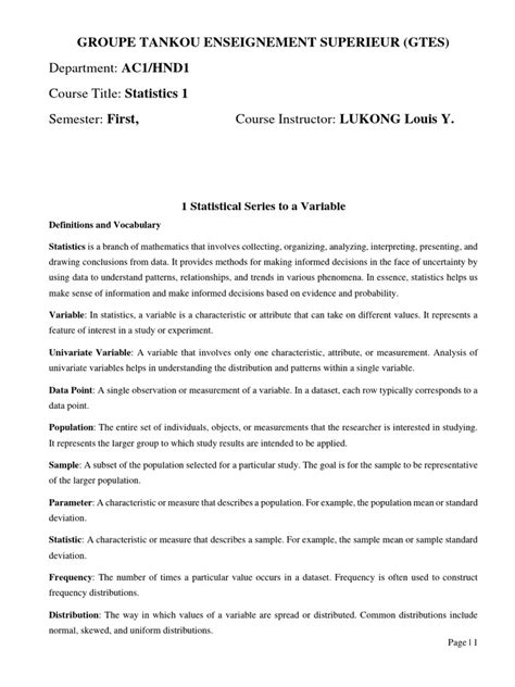 Statistics Notes Part 1 Pdf Variance Standard Deviation