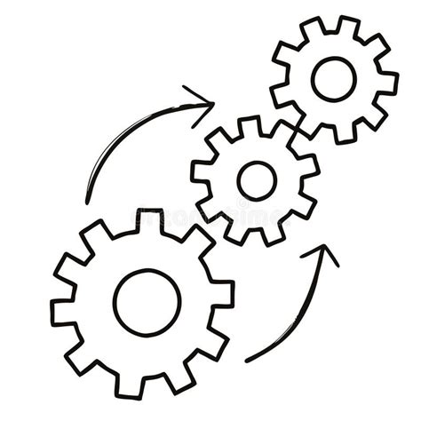 Black And White Vector Illustration Of Interlocking Gears With Arrows For Workflow Concept Stock