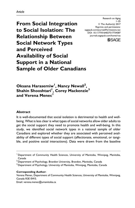 Pdf From Social Integration To Social Isolation The Relationship
