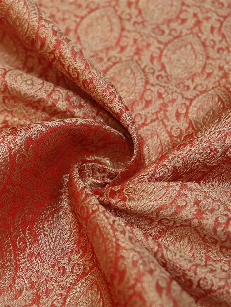 Exquisite Red Banarasi Brocade Silk Fabric Elegant Attire 1 Mtr