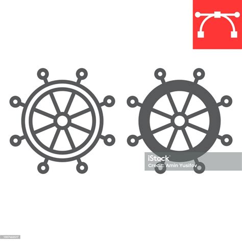 선박 스티어링 휠 라인과 글리프 아이콘 보트 휠과 바다 투구 벡터 아이콘 벡터 그래픽 편집 스트로크 윤곽 선 Eps 10 검은색에 대한 스톡 벡터 아트 및 기타 이미지