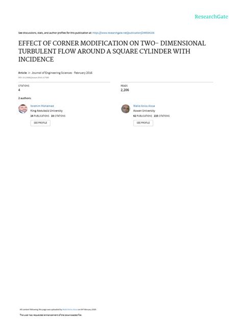 Effect Of Corner Modification On Two Dimensional Turbulent Flow Around A Square Cylinder With