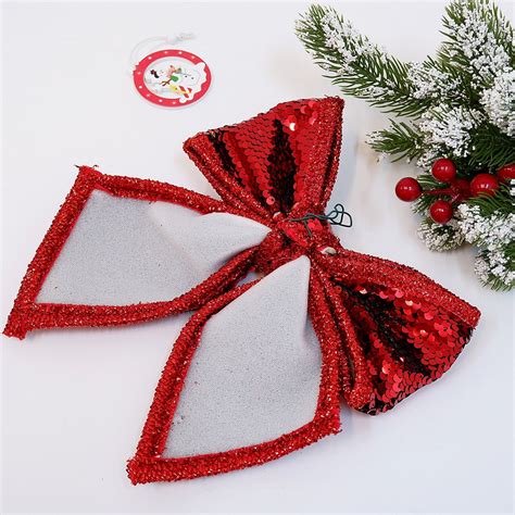 Голямо червено злато блестяща коледна панделка лък коледна елха украса ръчно изработен