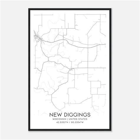 New Diggings Wisconsin Map Poster Modern Home Decor Wall Art Print