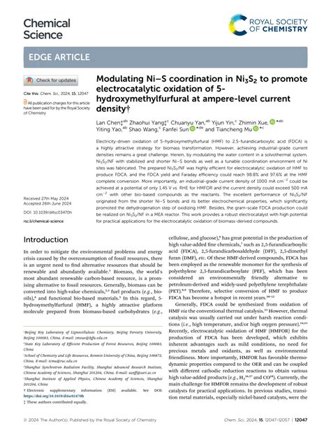 Pdf Modulating Nis Coordination In Ni3s2 To Promote Electrocatalytic Oxidation Of 5
