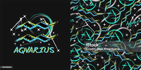 레이블 별자리가 있는 별자리 텍스트 페인트 튄 자국 얼룩 브러시 스트로크가 있는 별자리의 아이콘이 있는 패턴 별자리 공기 요소의 난해한 요소 거리 스타일의 장식용 0명에