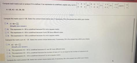 solved a 3g 4c−2e db e8 compute the matrix sum a 3 b select