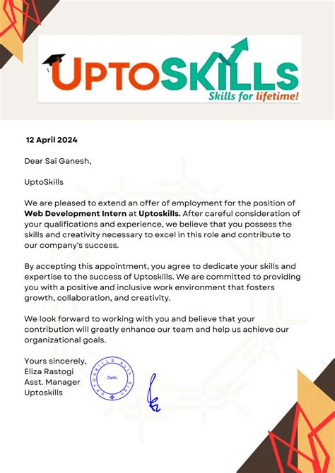 Sai Ganesh On Linkedin Internship Webdevelopment Uptoskills