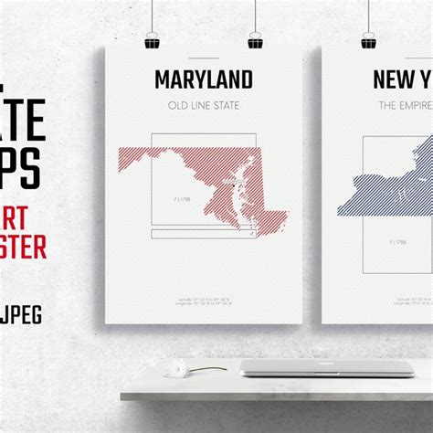 Us State Maps Line Art Poster Set1 State Map Line Art Infographic