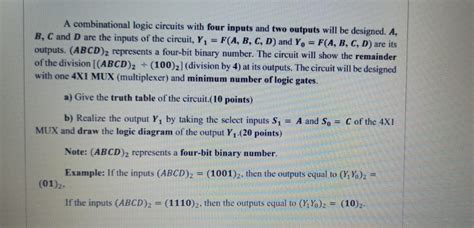 Solved A Combinational Logic Circuits With Four Inputs And
