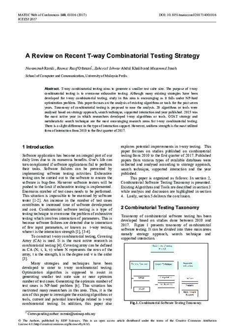Pdf A Review On Recent T Way Combinatorial Testing Strategy