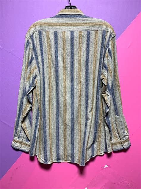 1990s Long Sleeve Multi Colored Vertical Striped Herringbone Twill
