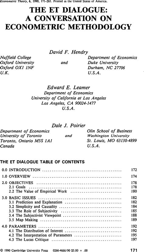 A Conversation On Econometric Methodology Econometric Theory Cambridge Core