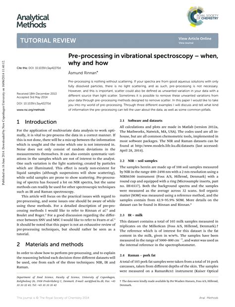 Pdf Pre Processing In Vibrational Spectroscopy When Why And How