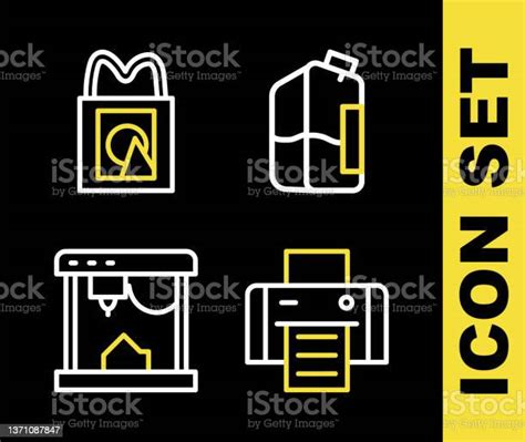 세트 라인 프린터 잉크 병 3d 프린터 및 종이 쇼핑백 아이콘을 설정합니다 벡터 0명에 대한 스톡 벡터 아트 및 기타 이미지 0명 Cmyk 개념 Istock