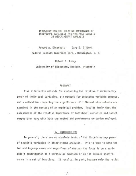pdf investigating the relative importance of individual variables and