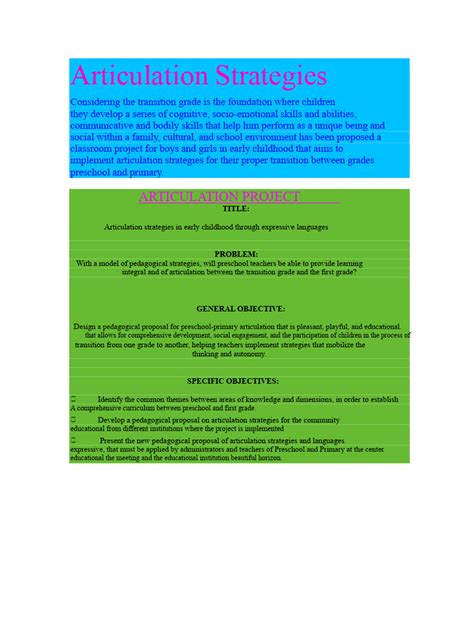 Articulation Strategies Pdf Pedagogy Preschool