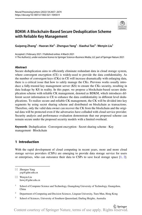 bdkm a blockchain based secure deduplication scheme with reliable key management request pdf