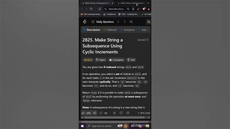 2825 Make String A Subsequence Using Cyclic Increments Editorial Leetcode Leetcode Coding
