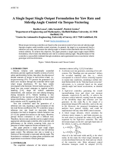 Pdf Siso Control For Yaw Rate And Sideslip Angle