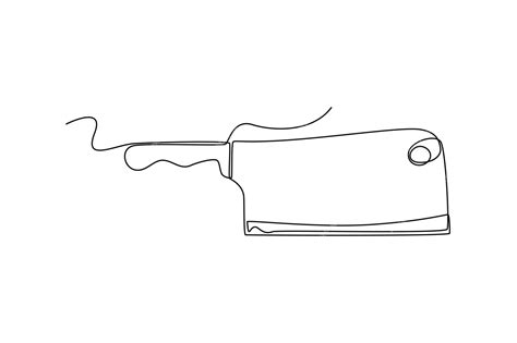 단일 한 선 그리기 고기 식칼 요리 기구 개념 연속 선 그리기 디자인 그래픽 벡터 그림 프리미엄 벡터