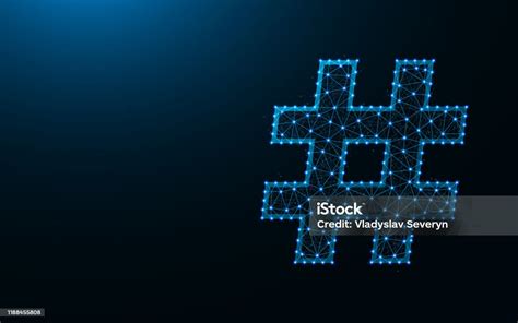 해시 태그 기호 낮은 폴리 디자인 추상 기하학적 이미지 숫자 기호 와이어 프레임 메쉬 다각형 벡터 일러스트 는 어두운 파란색