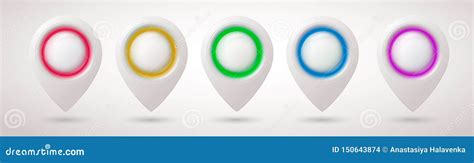 Set Of Shiny Map Location Markers Realistic Style Vector Illustration Stock Vector