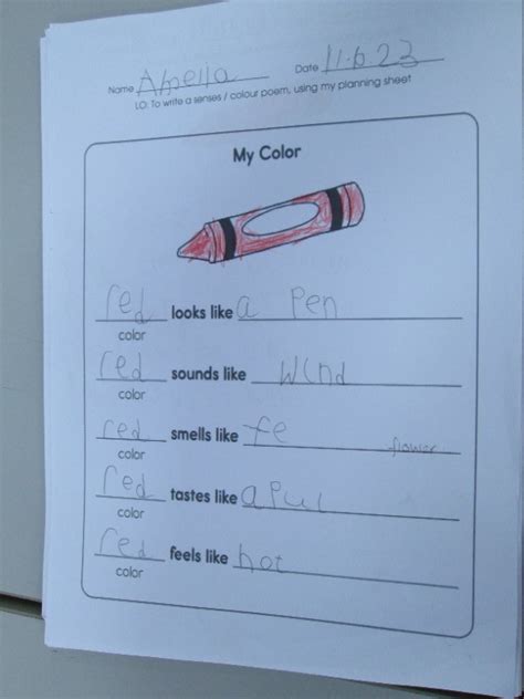 Y1 English Exploring Our Senses And Colour Poems