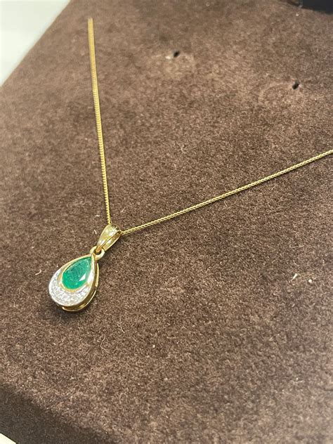 9ct Yellow Gold Emerald And Diamond Pendant Elite Hnw High End