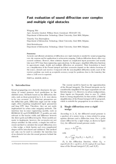 Pdf Fast Evaluation Of Sound Diffraction Over Complex And Multiple