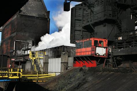 Pushing Hot Coke From Coke Oven On Large Steelworks Stock Image Image Of Excessive Safety