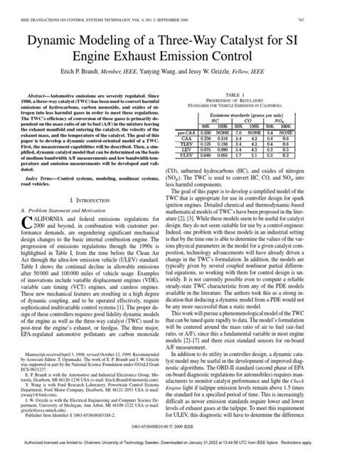 dynamic modeling of a three way catalyst for s pdf exhaust gas stoichiometry