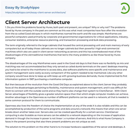 Client Server Architecture Essay Example
