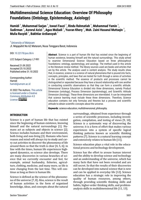 Pdf Multidimensional Science Education Overview Of Philosophy Foundations Ontology