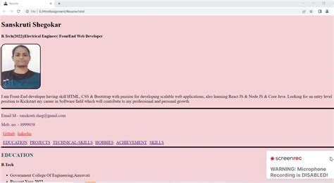 Sanskruti Shegokar On Linkedin Html Html5 Resume Css3 Frontenddeveloper