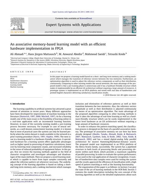 Pdf An Associative Memory Based Learning Model With An Efficient